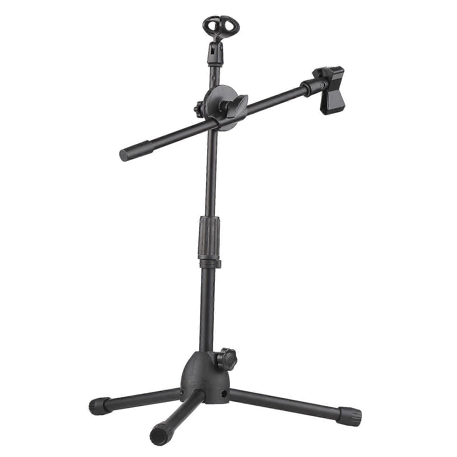 Dual Purpose Microphone Tripod Stand with 2 Mic Clips Adjustable Mic ...