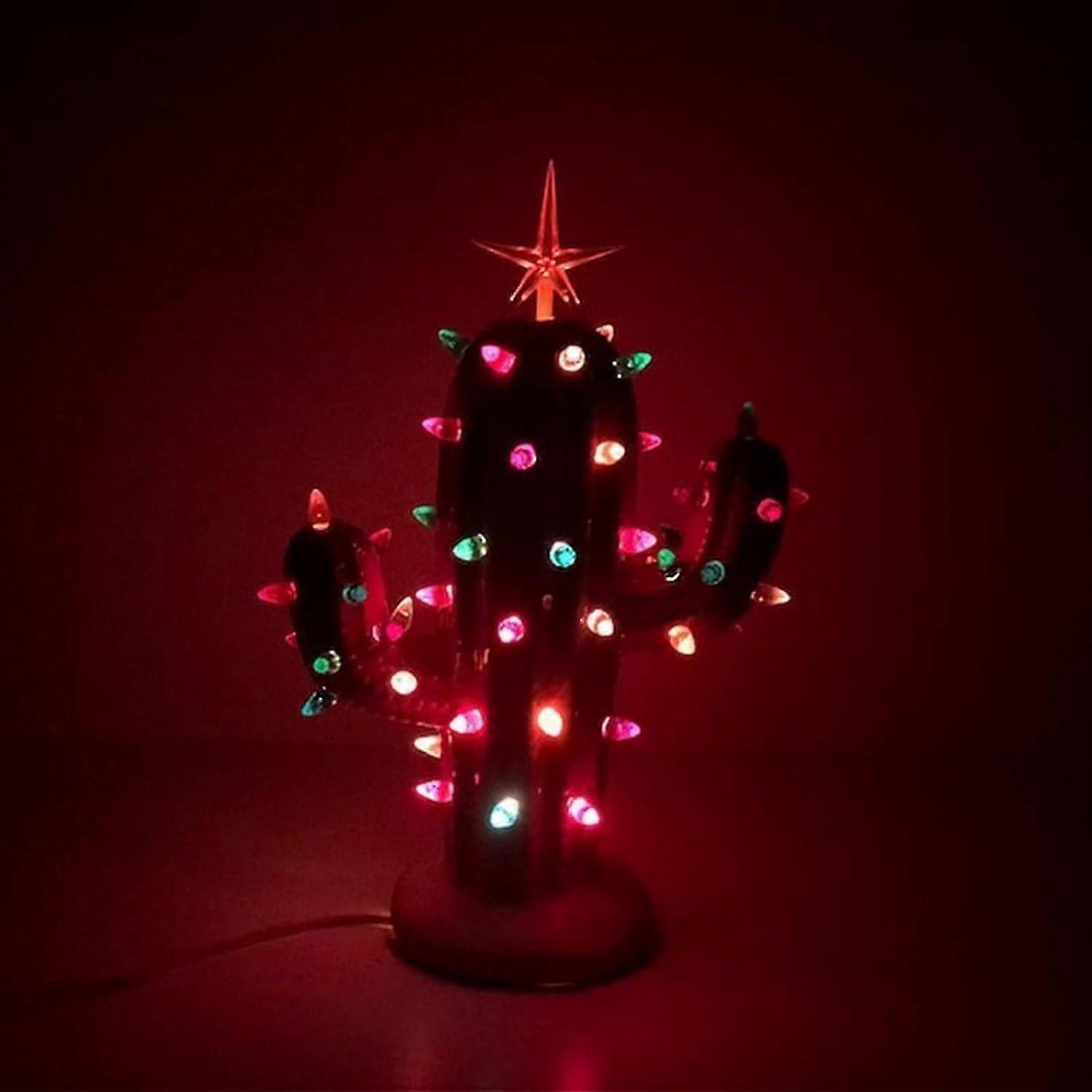 Cactus Christmas Tree with Lights Lighted Resin Ceramic Christmas Tree ...