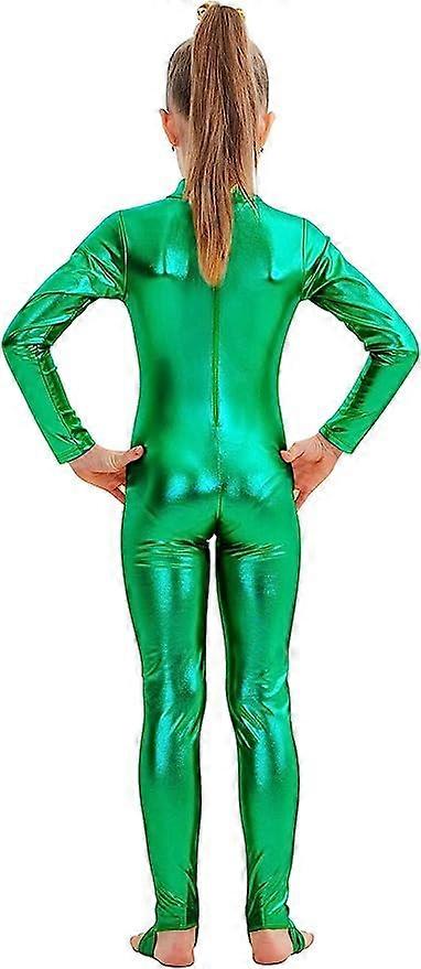 Girls Shiny Metallic Long Sleeve Unitard Spandex One Piece Wet Look Kid ...