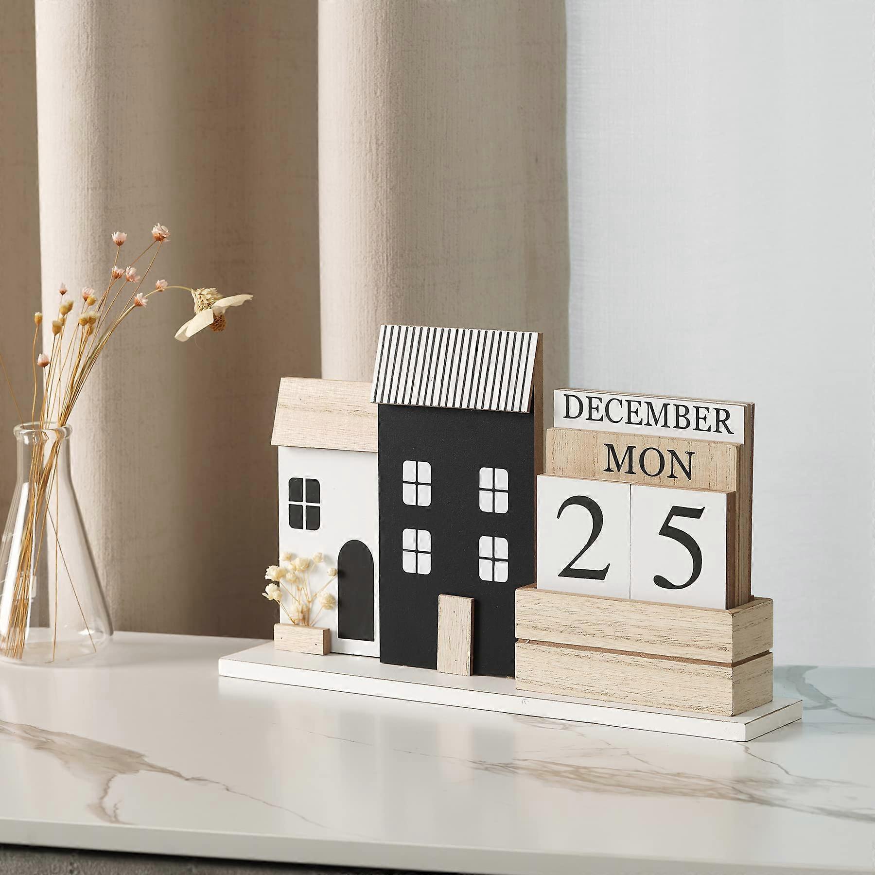 Calendar Cube Wooden Desk Perpetual Calendar - Desk Calendar Block ...