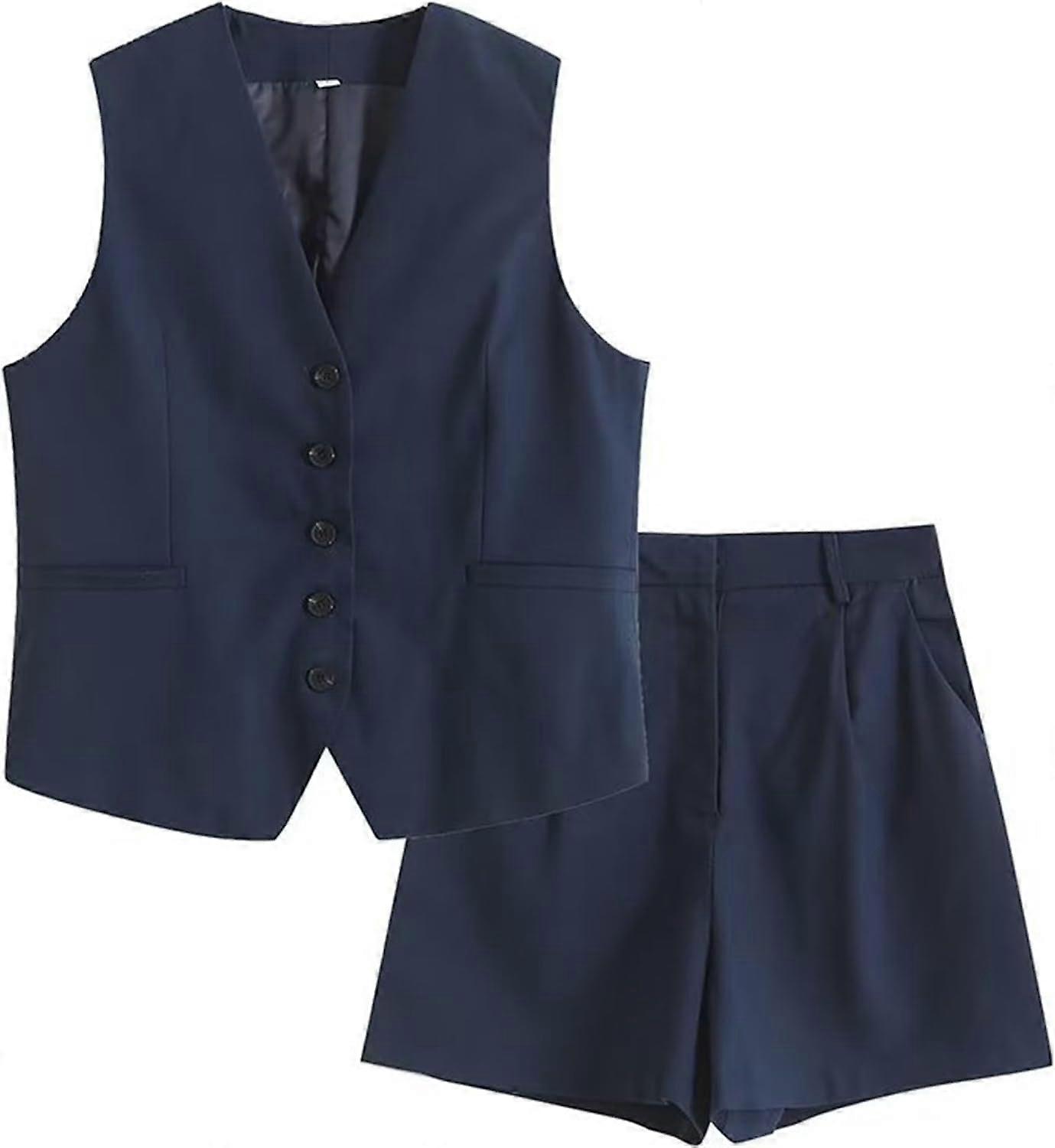 Summer 2 Piece Outfits for Women Button Down Sleeveless Blazer Vest ...