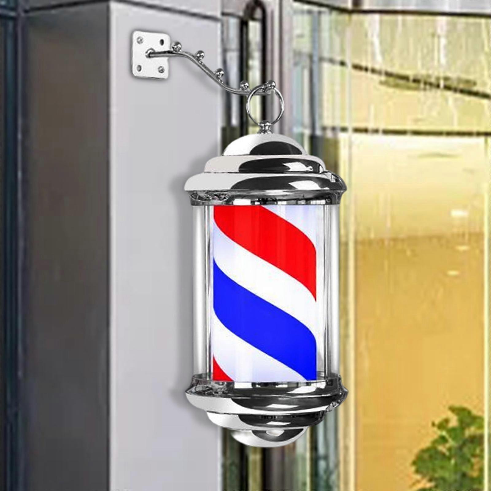 Rotating Barber Pole Light Outdoor Hair Salon Shop Sign 32cm Red Blue ...