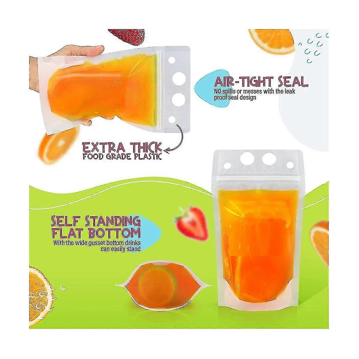 100pcs 16oz Drink Pouches For Adults - Drink Pouches With Straws X100 ...