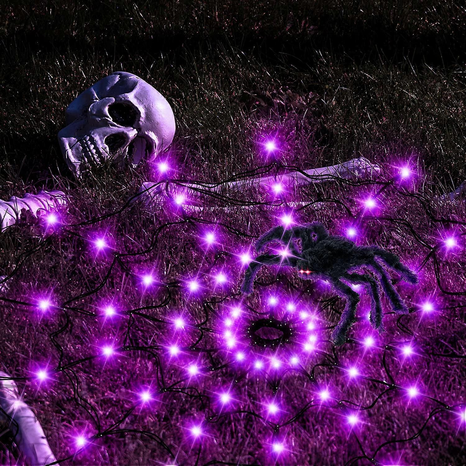 Halloween Decorations Spider Web Lights, 70 LED 8 Modes Battery ...