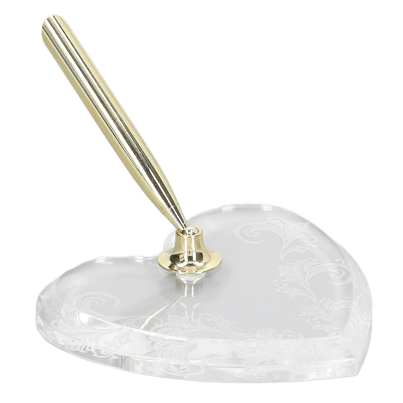 Insertion Pen Holder Simple Gold Heart Shaped Base Transparent Acrylic ...