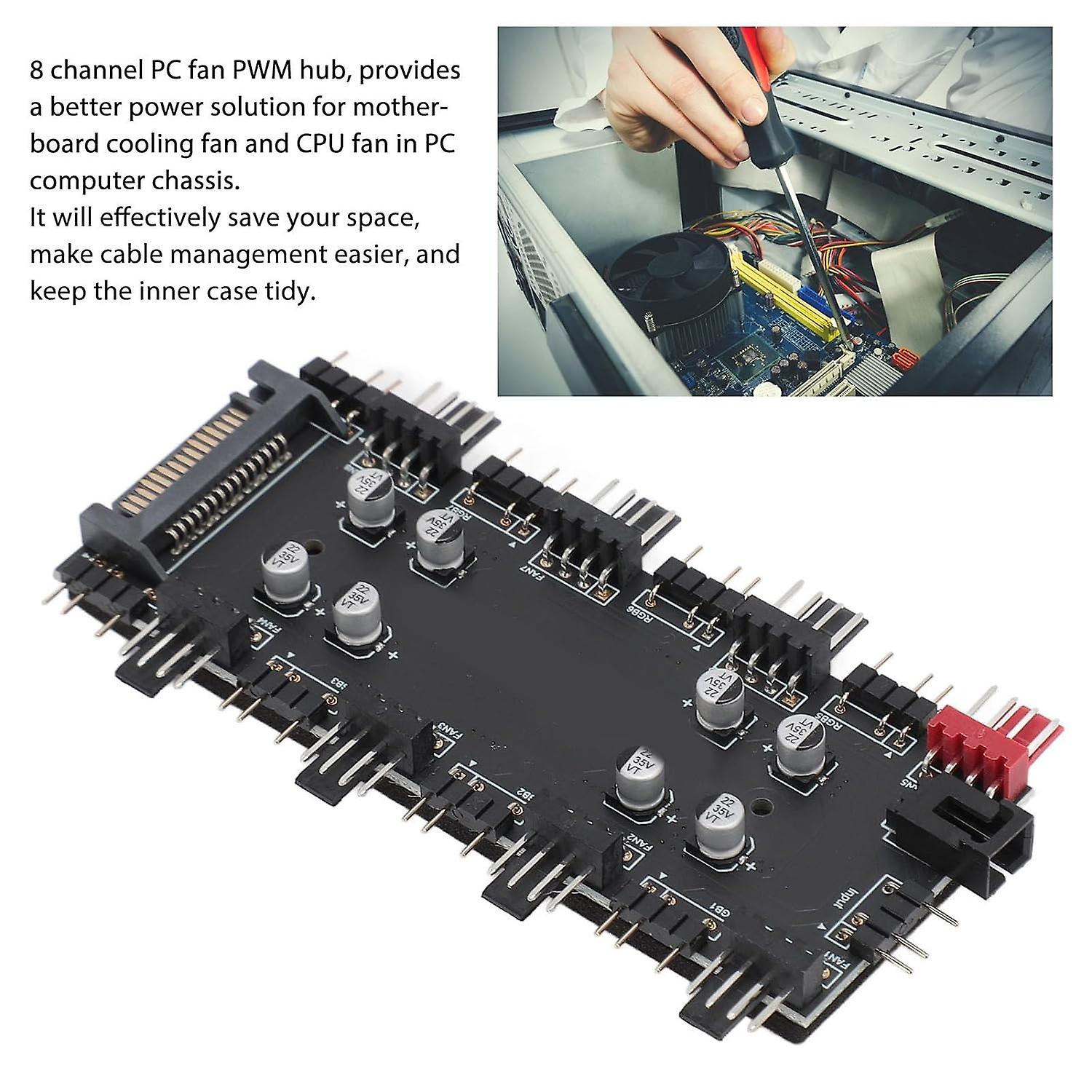ARGB PWM 2 in 1 Hub, 8 Way ARGB and PWM Hub for Expanding Motherboard ...