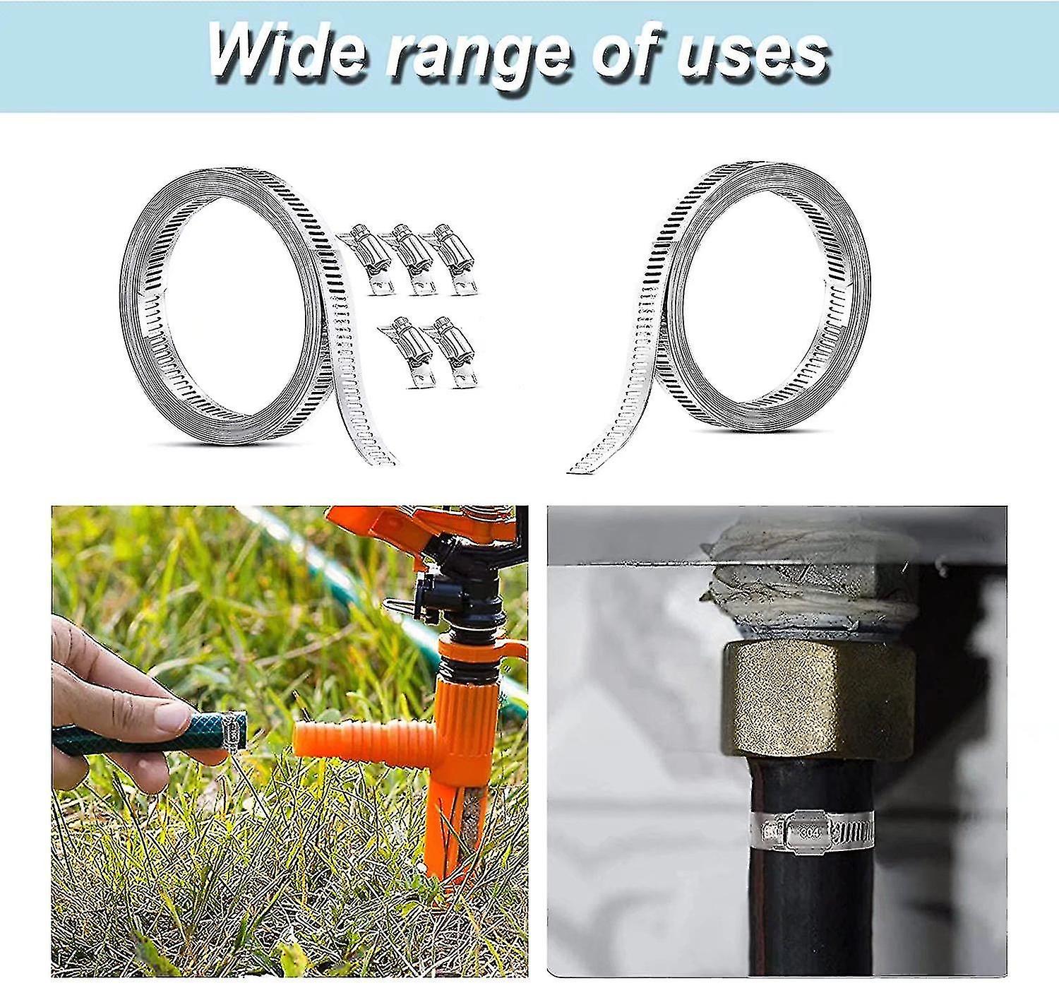 Stainless Steel Adjustable Hose Clamp, 3m Hose Clamp Strap With 5 Clips ...