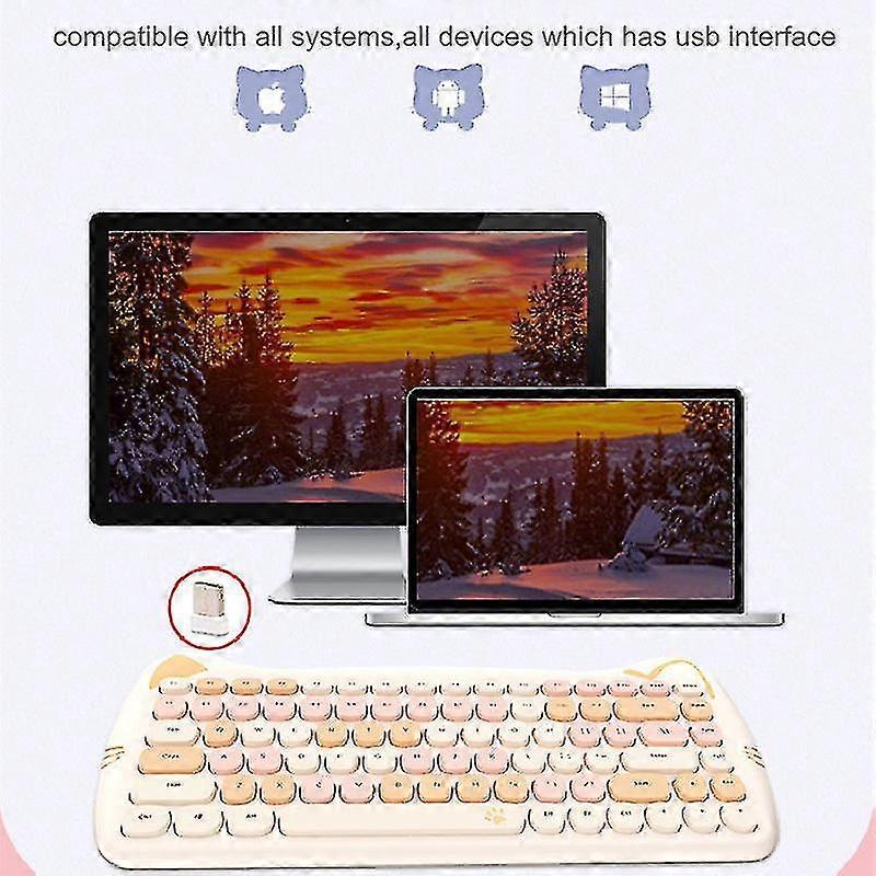 Lovely Cat 2.4g Wireless Mute Mini Keyboard Mouse Set Kit Girl Mix ...
