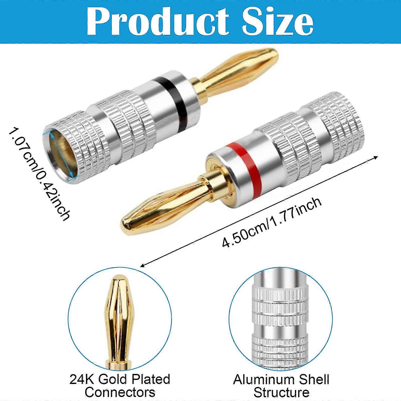 Nakamichi Excel Series 24k Gold Plated Banana Plug 12 AWG - 18 AWG Gauge Size 4mm for Speakers ...