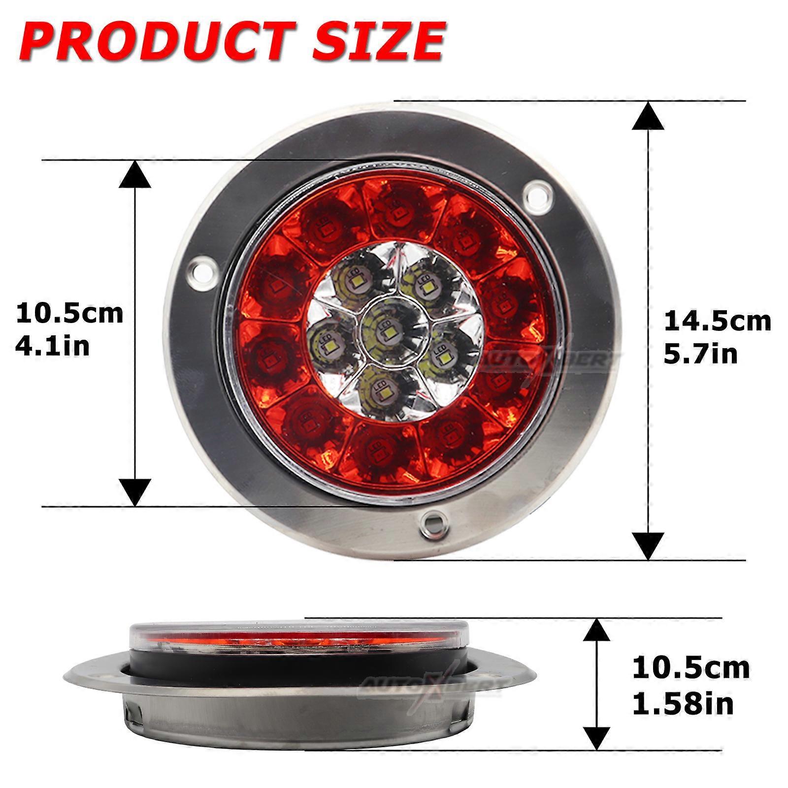 2x 12V 24V Round LED Red White Tail Lamp Reversing Brake Rear Bumper ...