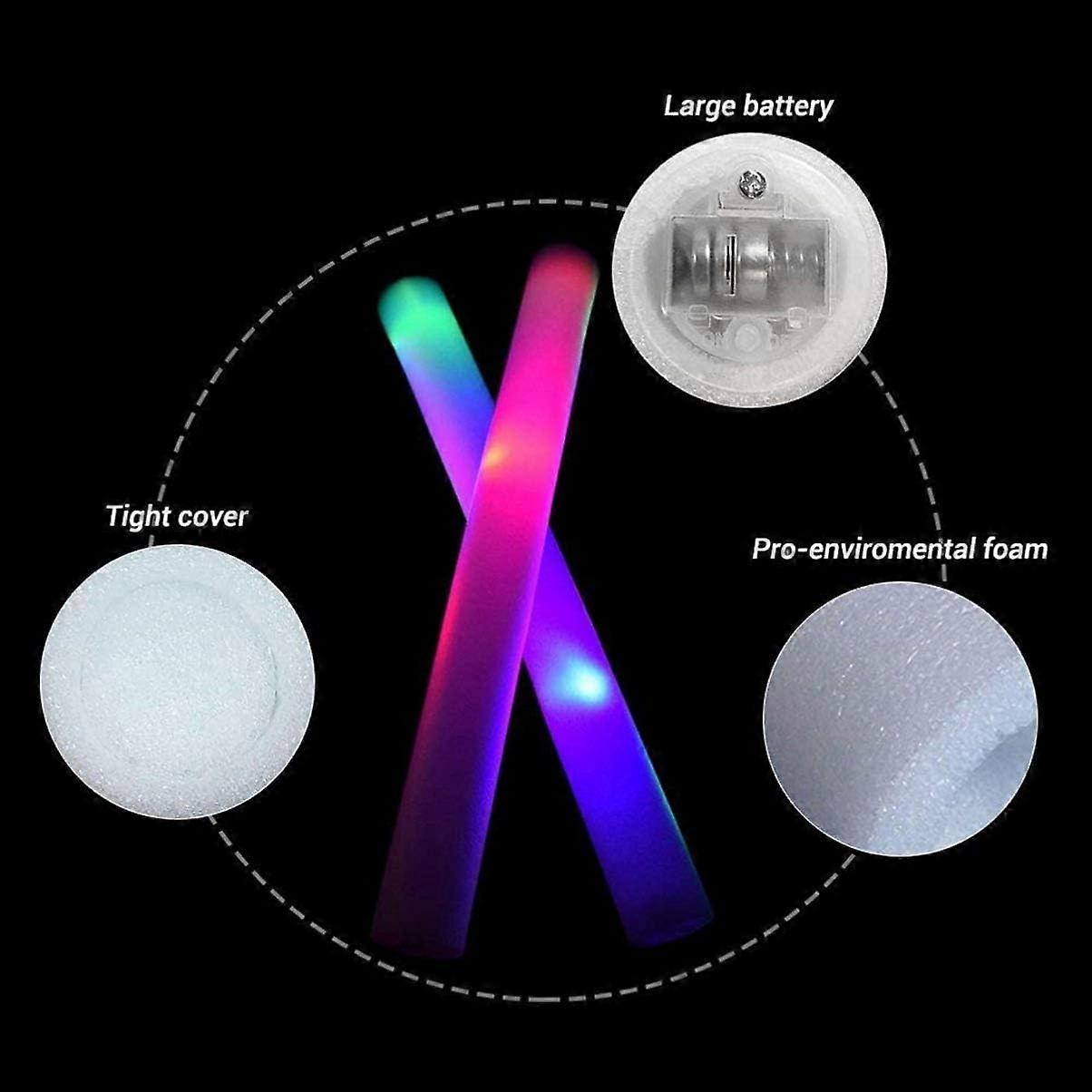 LED Foam Stick 18" Multicolor Glow Stick with 3 Flashing Patterns for ...