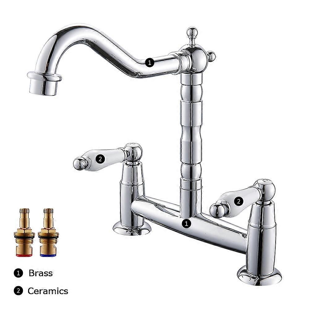 Kitchen Ceramic Handle Faucet European Style Full Brass Retro Double ...
