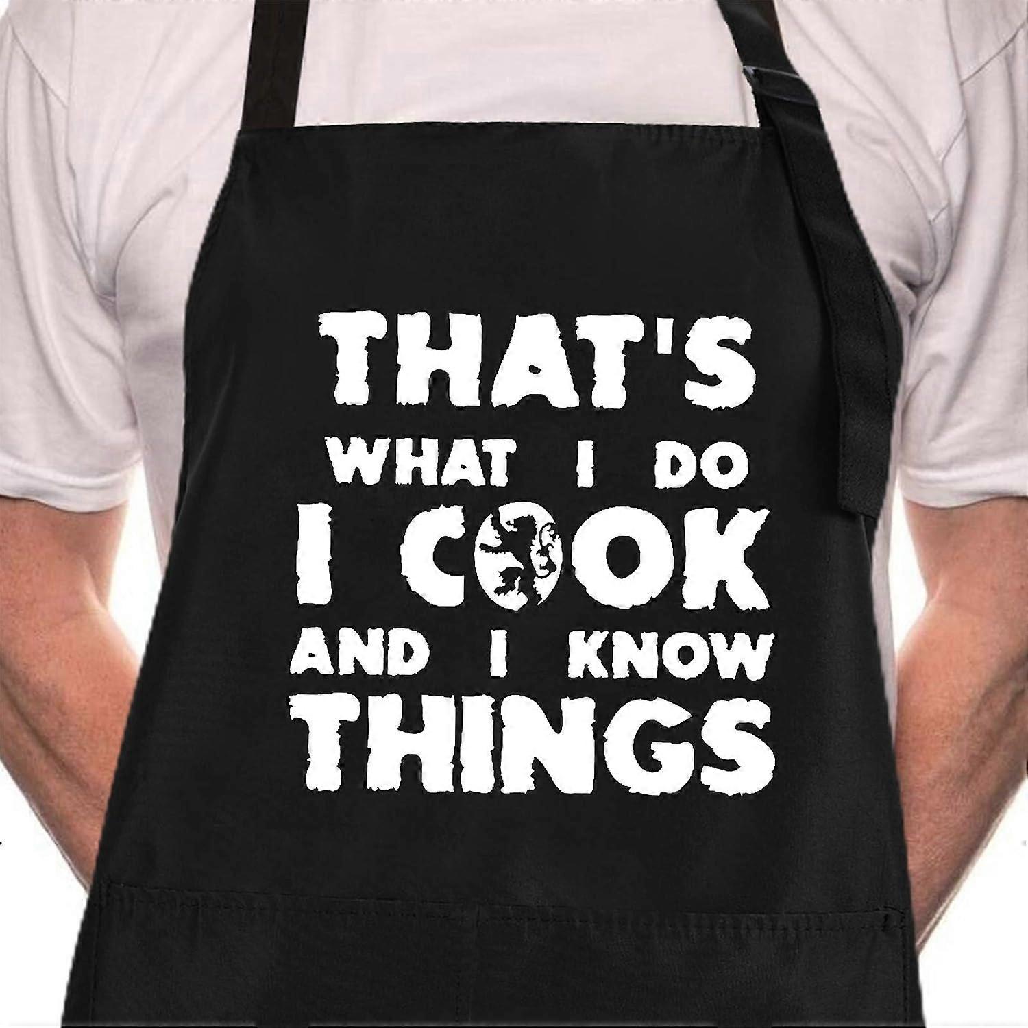 Funny BBQ Black Chef Aprons for Men, I Cook and I Know Things ...