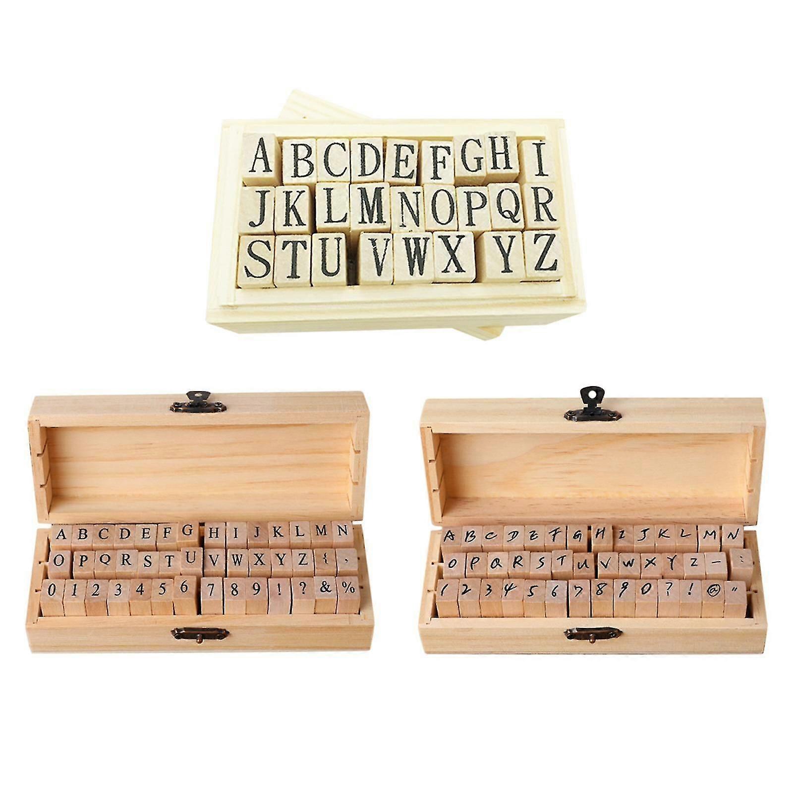 Wooden Alphabet Letters Stamps Album Rubber Stamp Multipurpose With Box ...