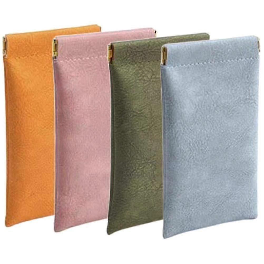 4pcs Glasses Case Leather Sunglasses Pouch Squeeze Top Soft Eyeglass ...