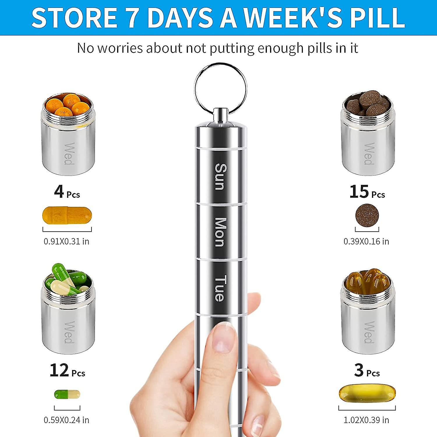 Metal Pill Box Organizer , 7 Day Pill Organizer, Waterproof Emergency ...