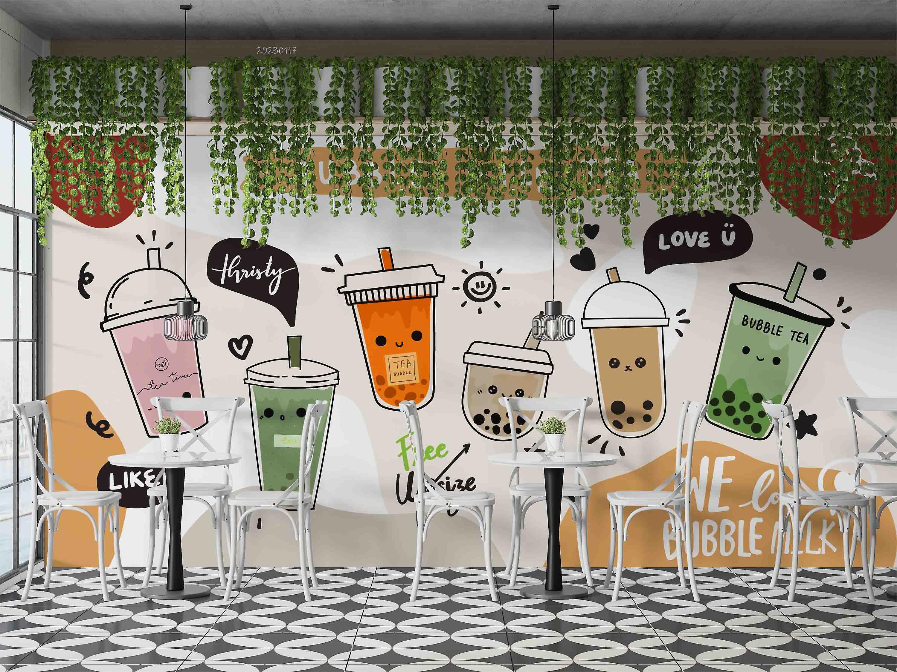 3D Bubble Tea Drink Graffiti Wall Mural Wallpaper Gd 1619 | Fruugo US