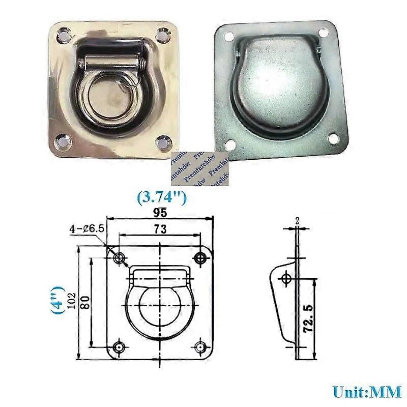 4Pcs 300Kg (660Lbs) Square Recessed Tie Down Spring Loaded D Ring ...