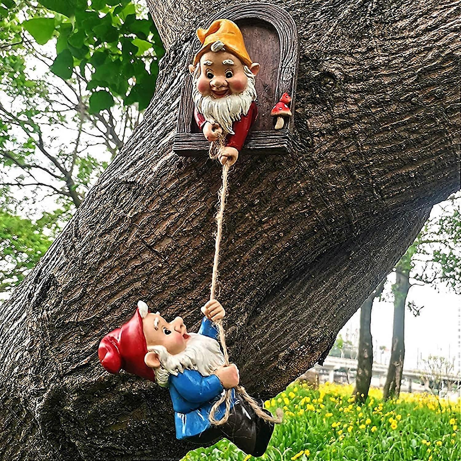 Garden Gnome Statue, Climbing Gnomes Tree Hugger Decor, Garden Gnomes ...