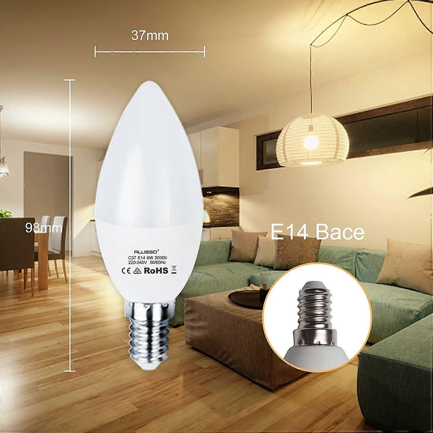 10Pcs E14 C37 LED Bulbs 6W Spotlight Lamps Warm White 180 Beam Angle ...