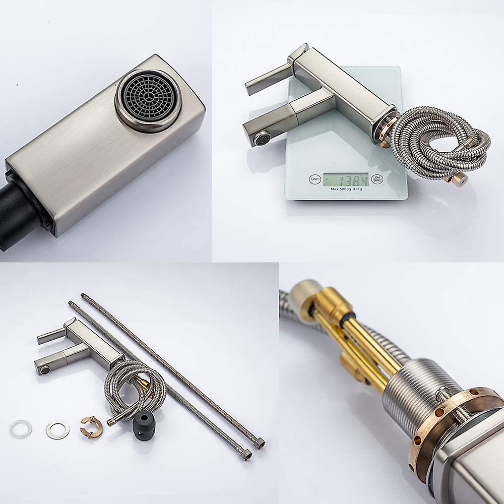 Basin Mixer Tap Regular Brushed Nickel Bathroom Sink Faucet With Pull ...