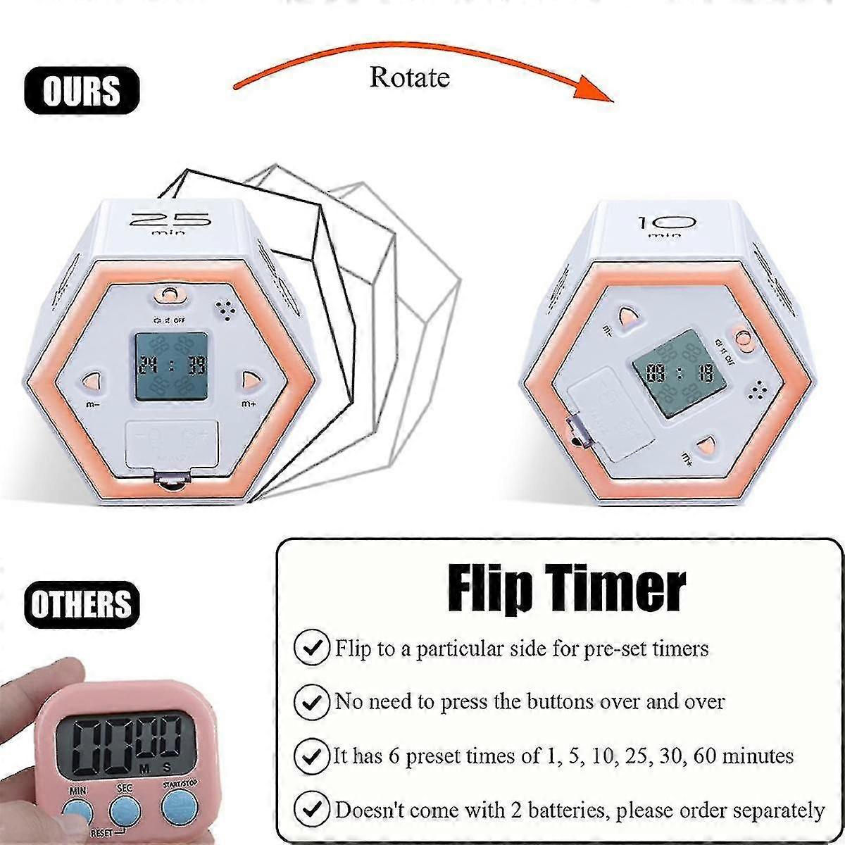Hexagon Flip Timer With Mute & Alarm Function- Kitchen Timer Easy To ...
