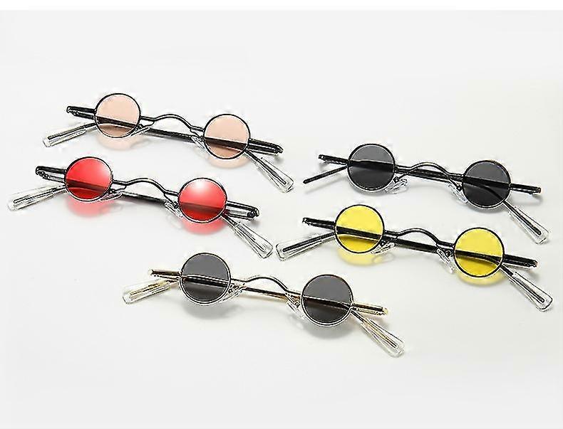 Retro Mini Round Men's Metal Frame Small Round Frame Sunglasses-black ...