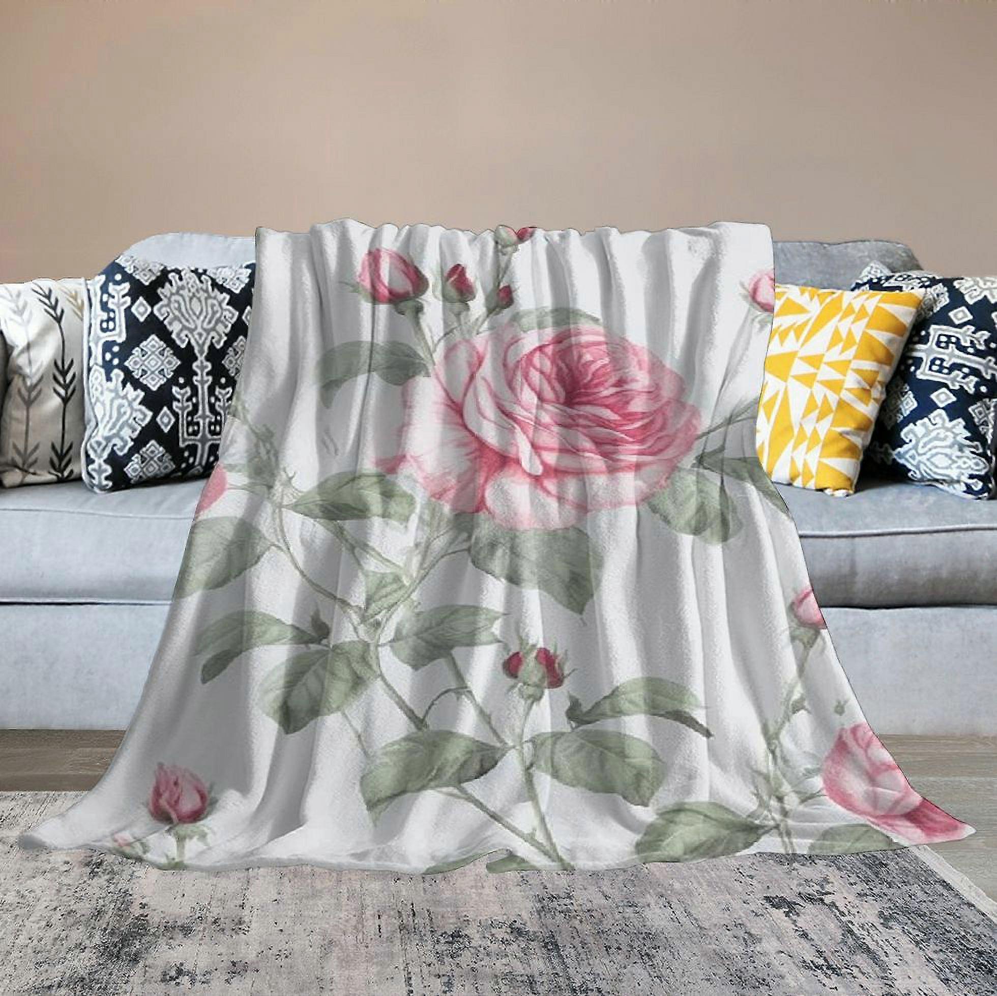 Throw Blanket,Rose Flower Watercolor Floral Flannel Soft Cozy Fluffy ...