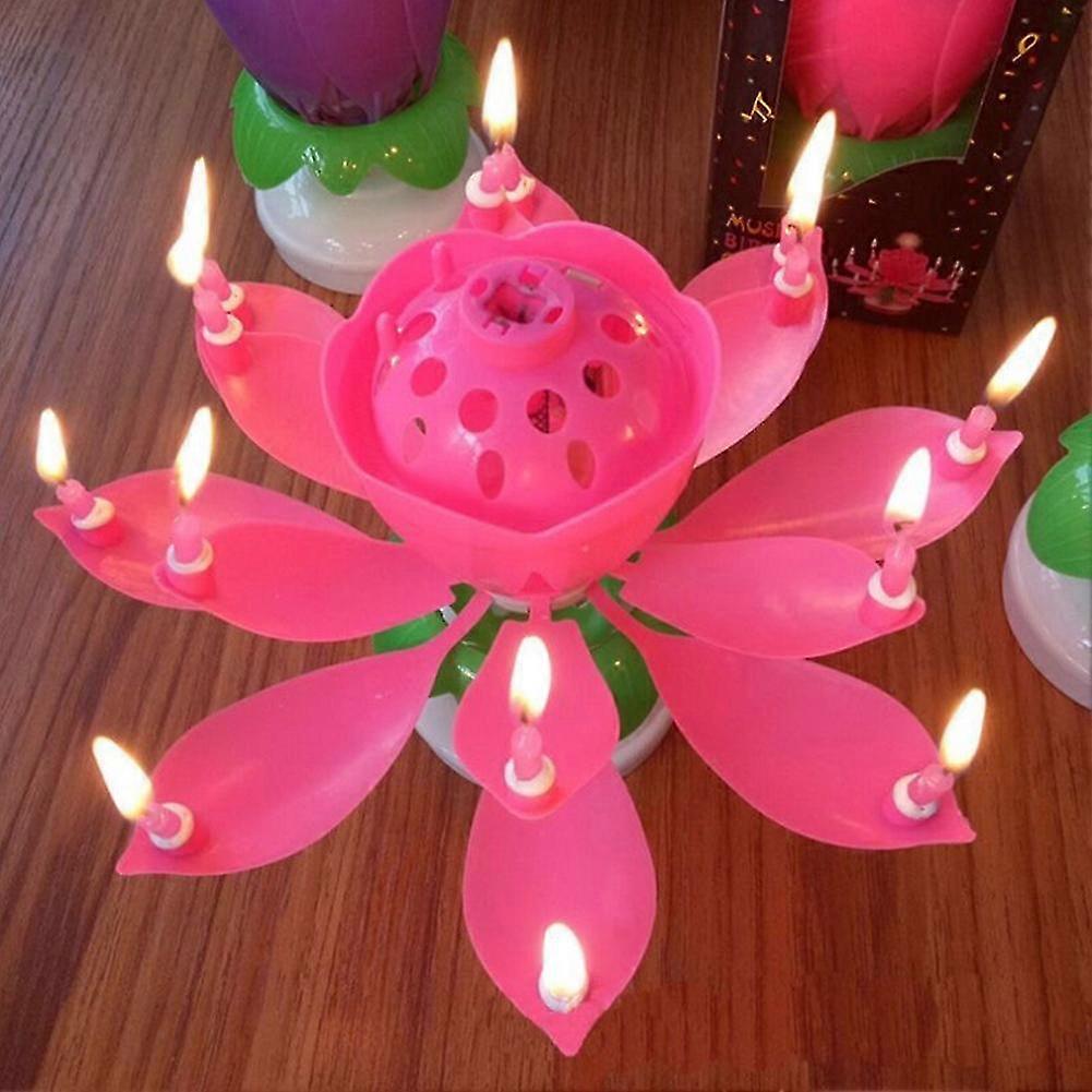 Rotating Music Lotus Cake Candle Birthday Party Magical Flower Blossom ...