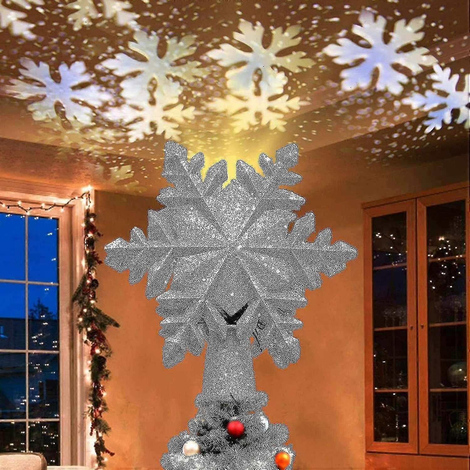 2024 New Christmas Tree Topper Star Led With Snowflakes Projector Light ...