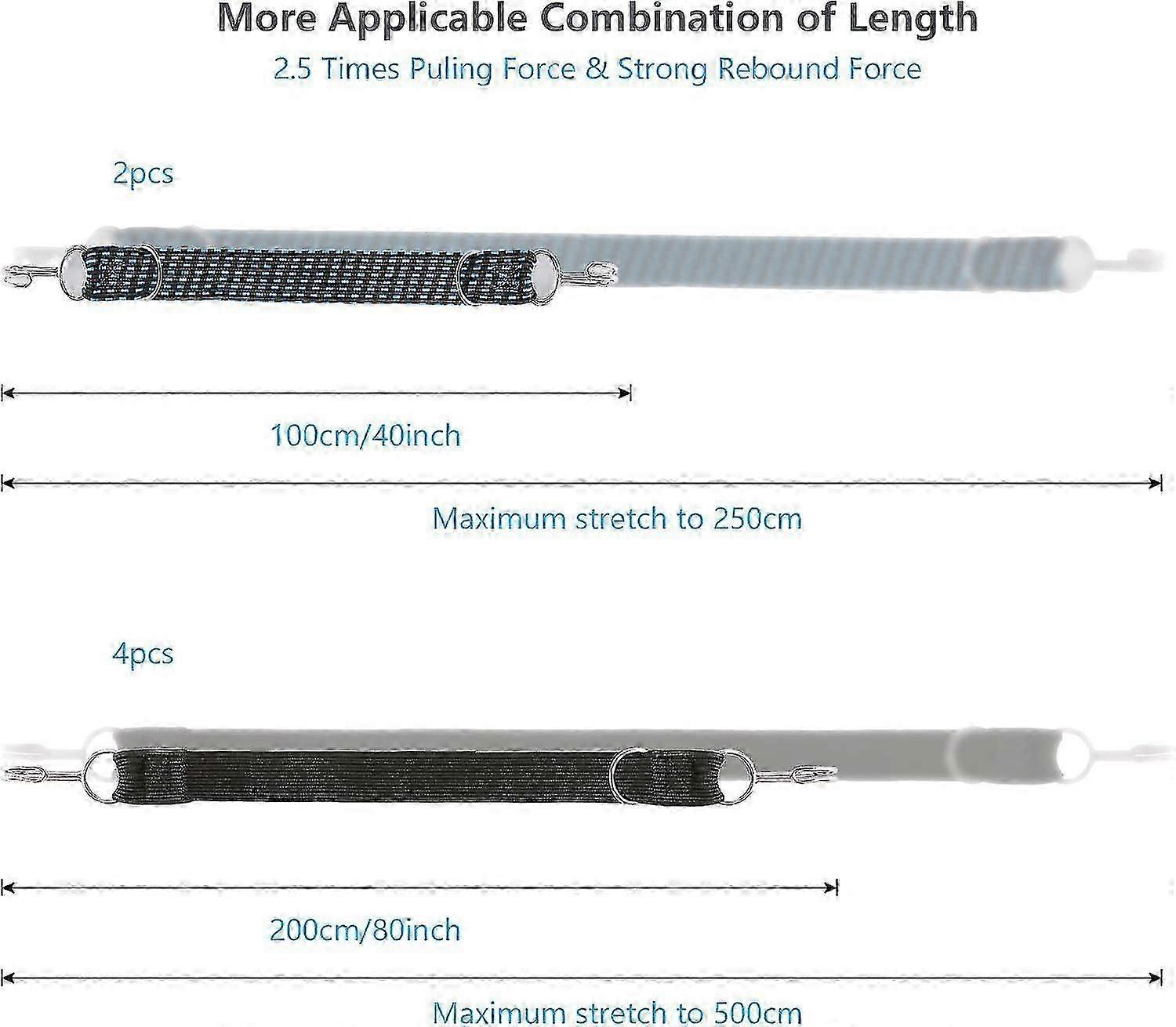 Set Of 6 Elastic Bungee Cords With Hooks, 4 Extra Long Elastic Straps ...