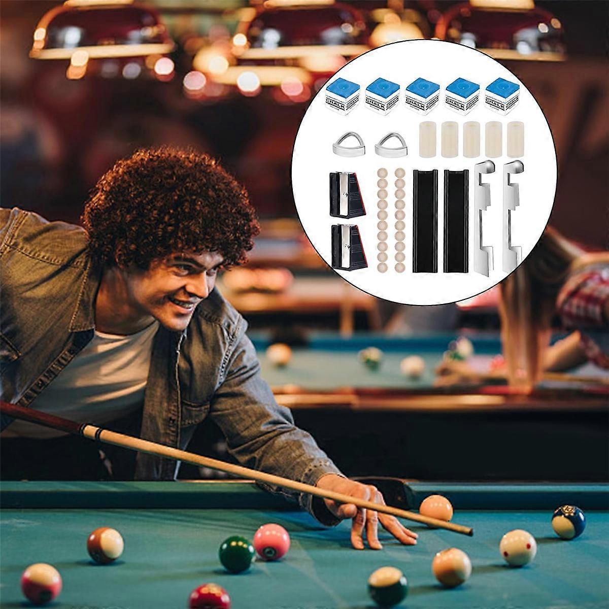 Billiard Cue Repair Kit, 2 Cue Tip Clamps 20 Cue Tips 2 Shapers 5 Chalk ...