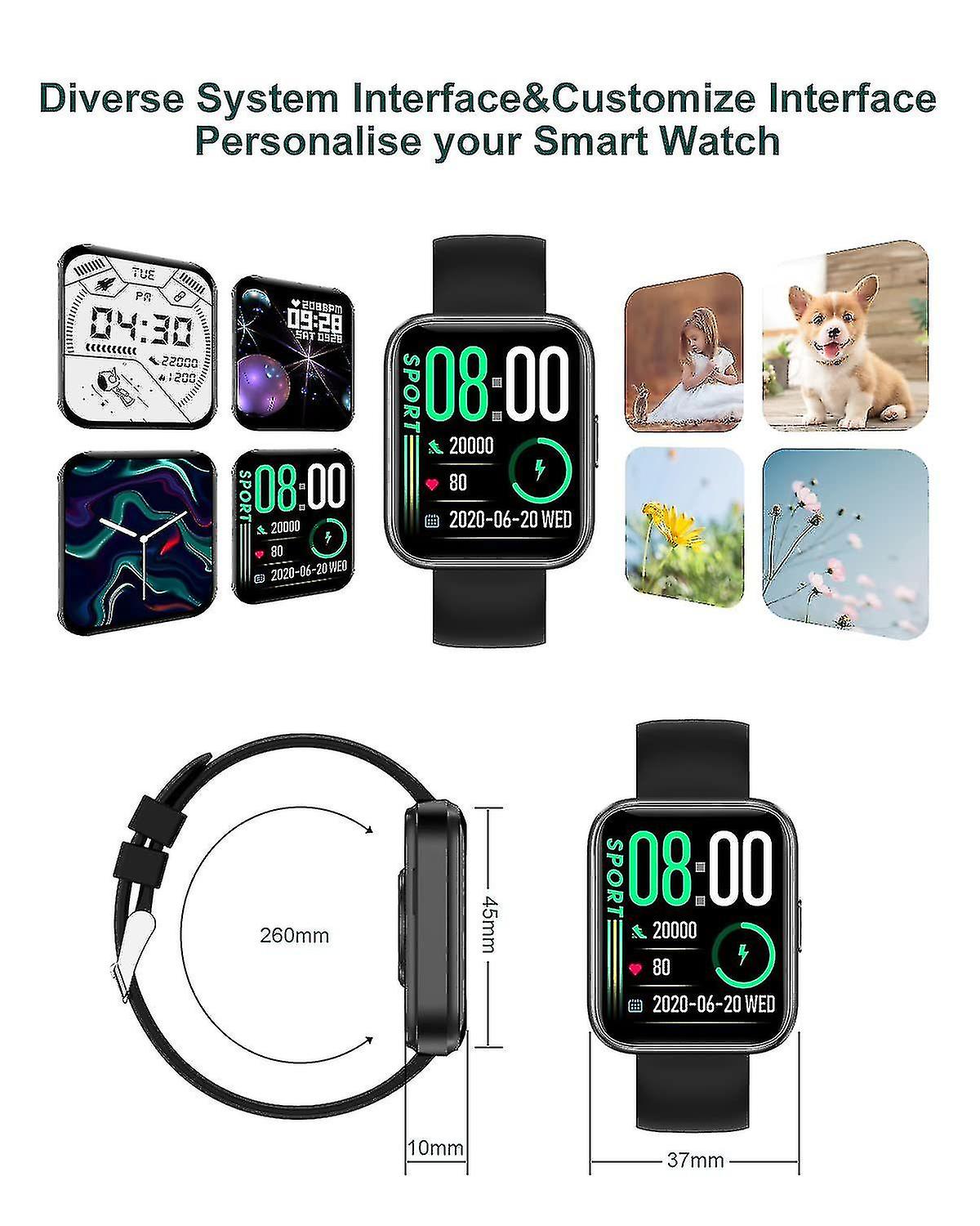 Chronus Smart Watch For Men Women, 1.69 Inch Full Touch Screen Fi ...