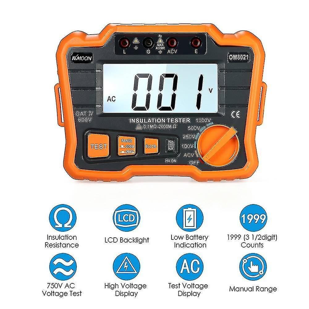 Insulation Resistance Tester Dcv Acv Meter 1000v Ground Megohmmeter ...