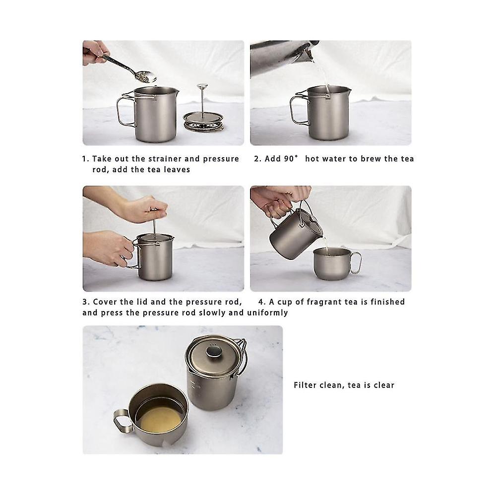 750ml Pure Titanium Coffee Cup Portable Mug French Press Coffee Pot With Stainless Steel ...