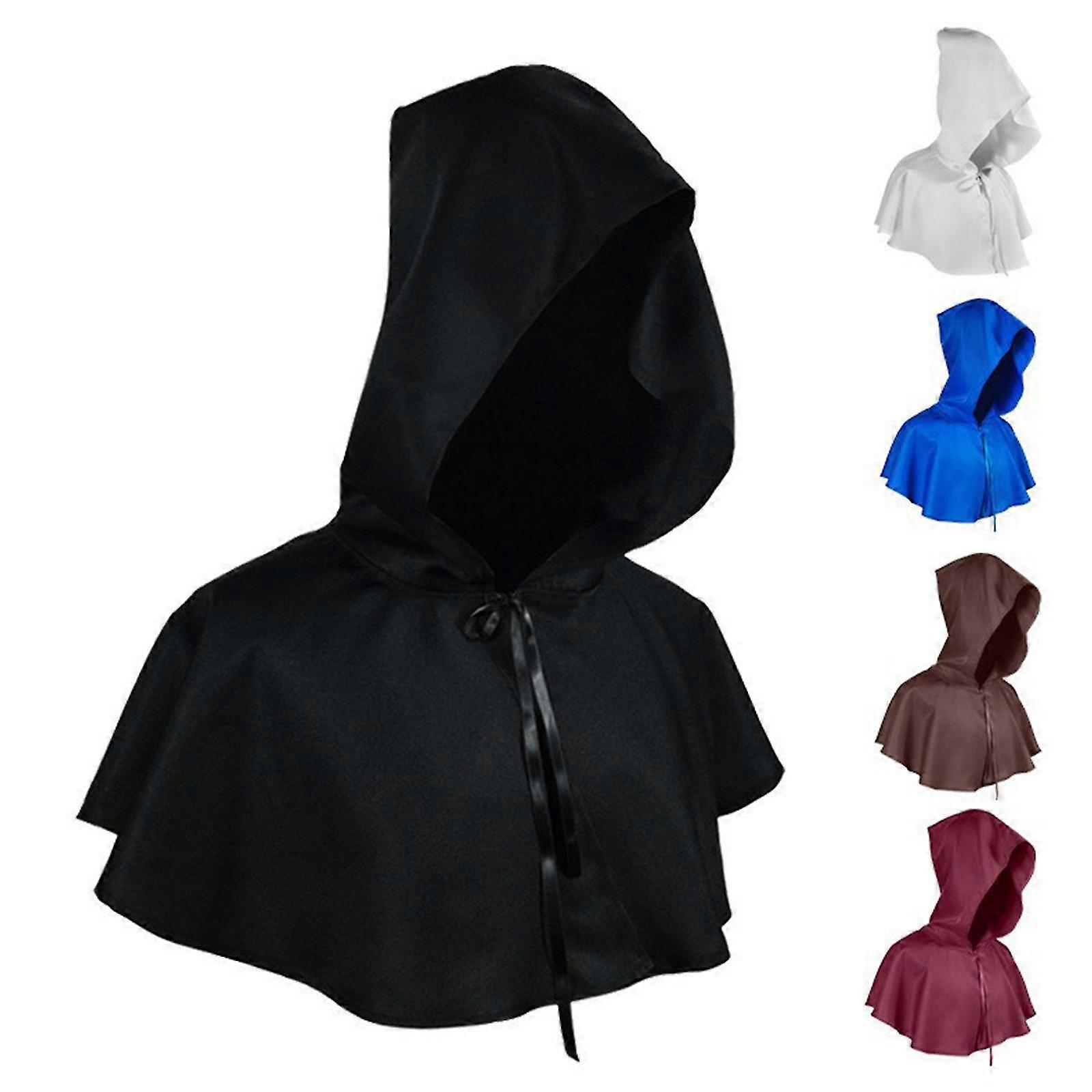 Medieval Renaissance Priest Hooded Cape Short Cloak Mantle Hat Cosplay ...