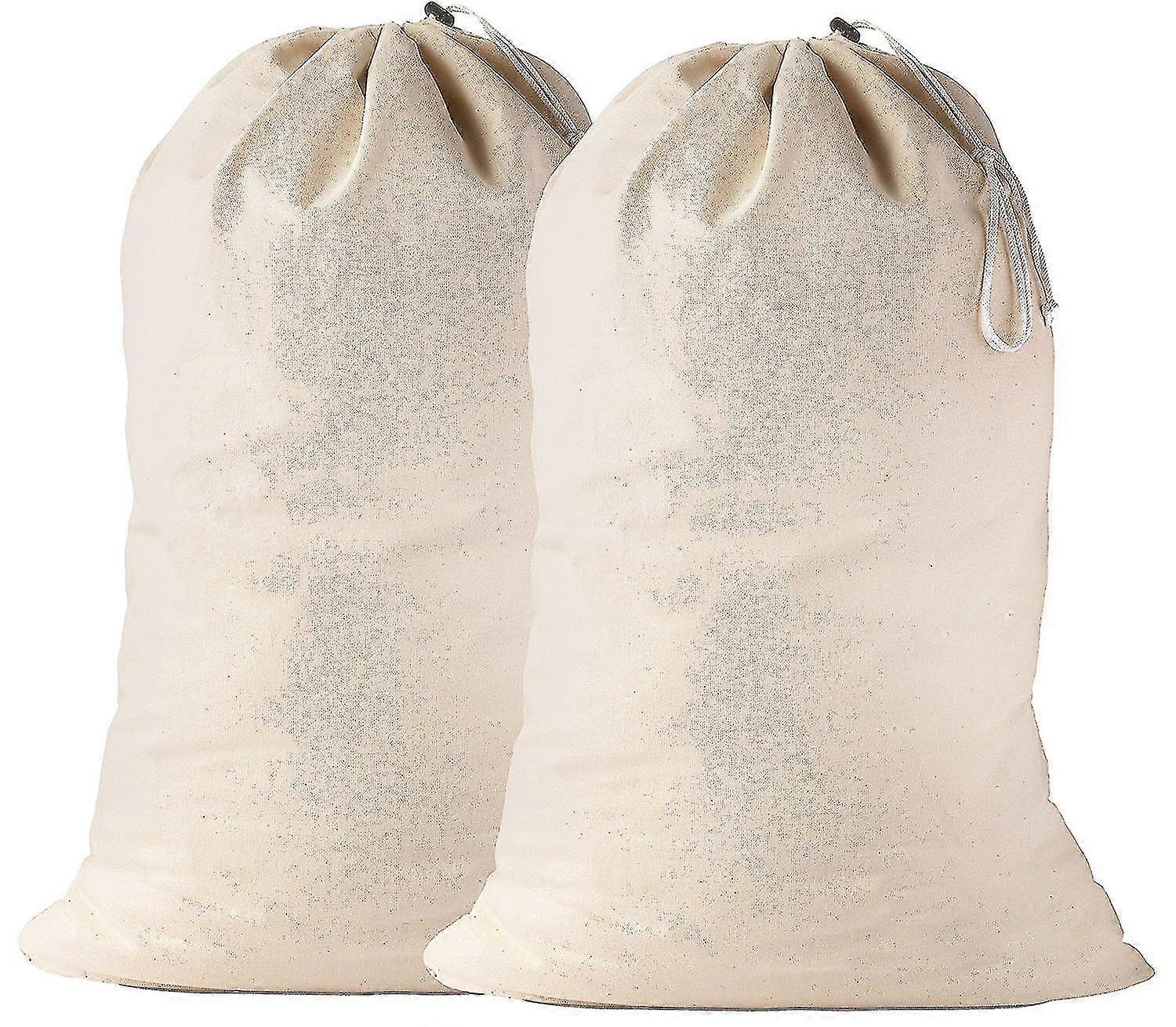 2 Pack - Extra Large Natural Cotton Laundry Bag , Heavy Duty Large 24 X ...