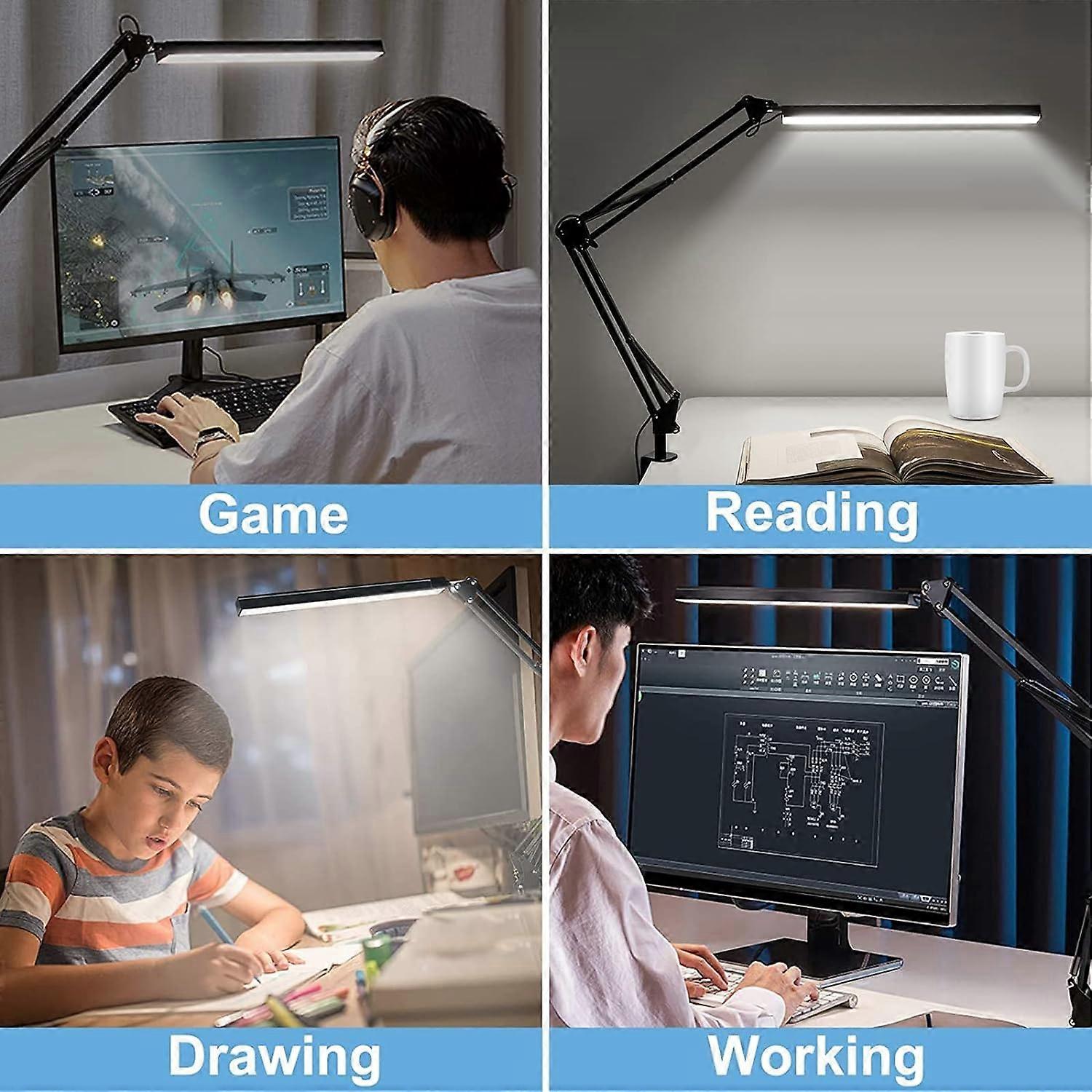 USB LED Desk Lamp, Adjustable Swing Arm Desk Light with Clamp, 12W ...
