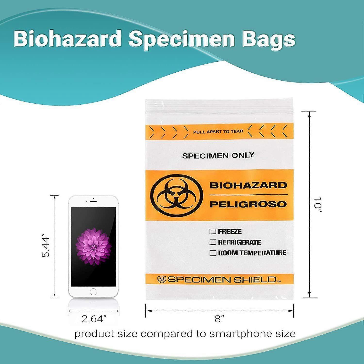 Pack of 100 Orange and Black Biohazard Specimen Bags 8 x 10 Zipper Bags Tear Pouch Bags 8x10 ...