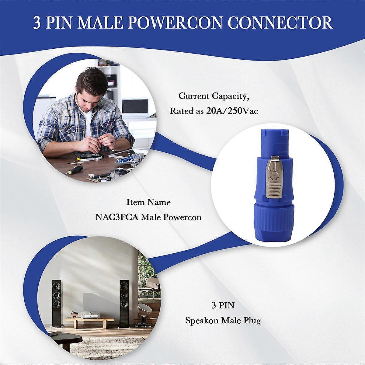 20PCS NAC3FCA NAC3FCB Speakon Plug 3 Pin Male Powercon Connector 20A 250V AC Power Plug ...