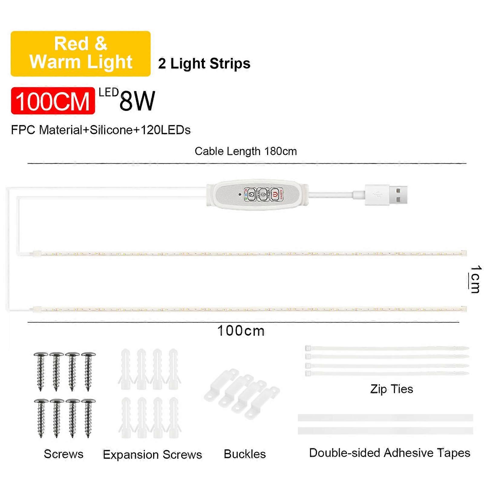 LED Plant Grow Light Full Spectrum Red Warm Light Dual Head 100cm USB ...