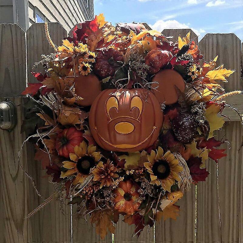 Halloween Pumpkin Mickey Wreath Autumn Front Door Hanging Garland ...