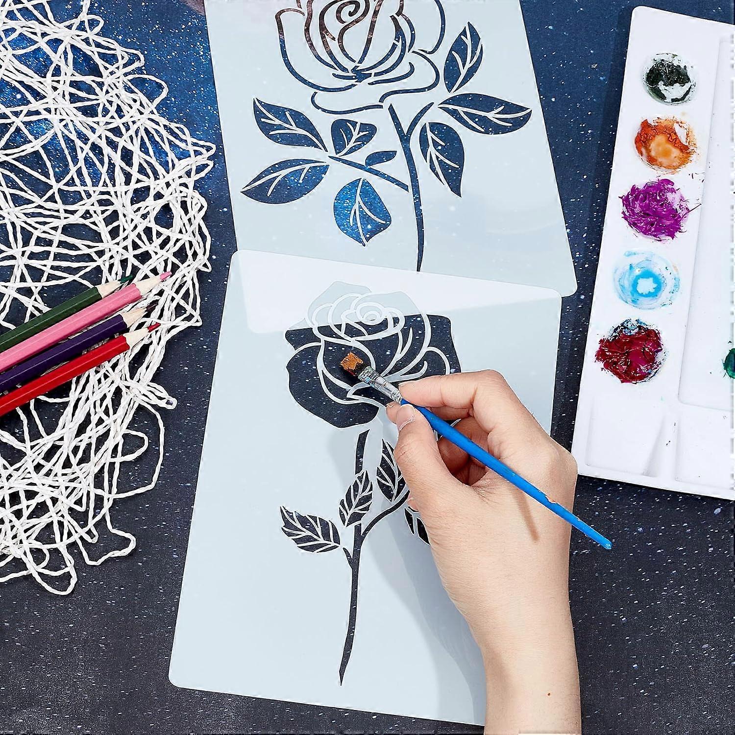 16PCS 16 Styles 7.8 x 5.8 Rose Stencils Flower Drawing Stencil Large ...