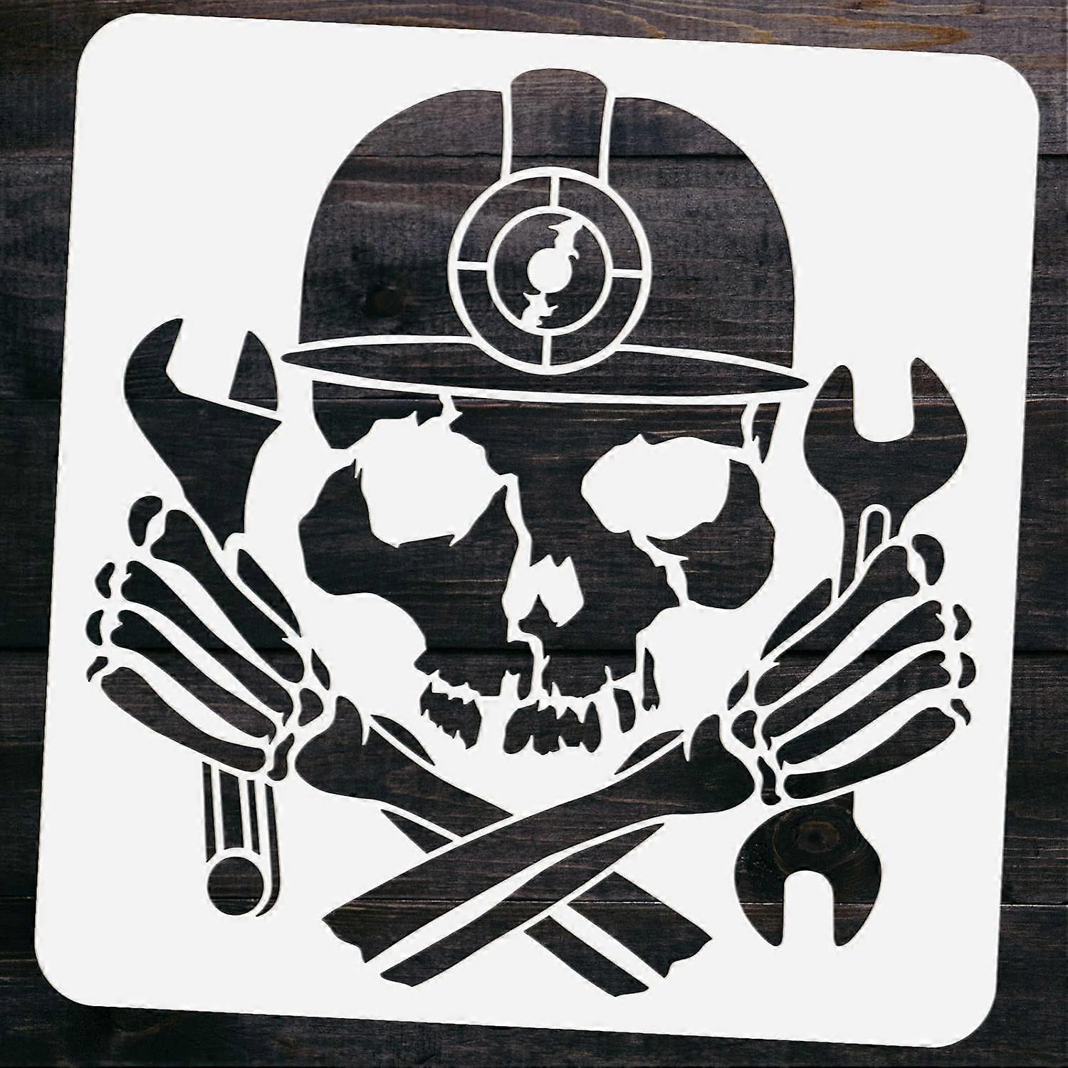 Skull Mechanic Stencil 11.8x11.8 inch DIY Skull Crafts and Decor ...