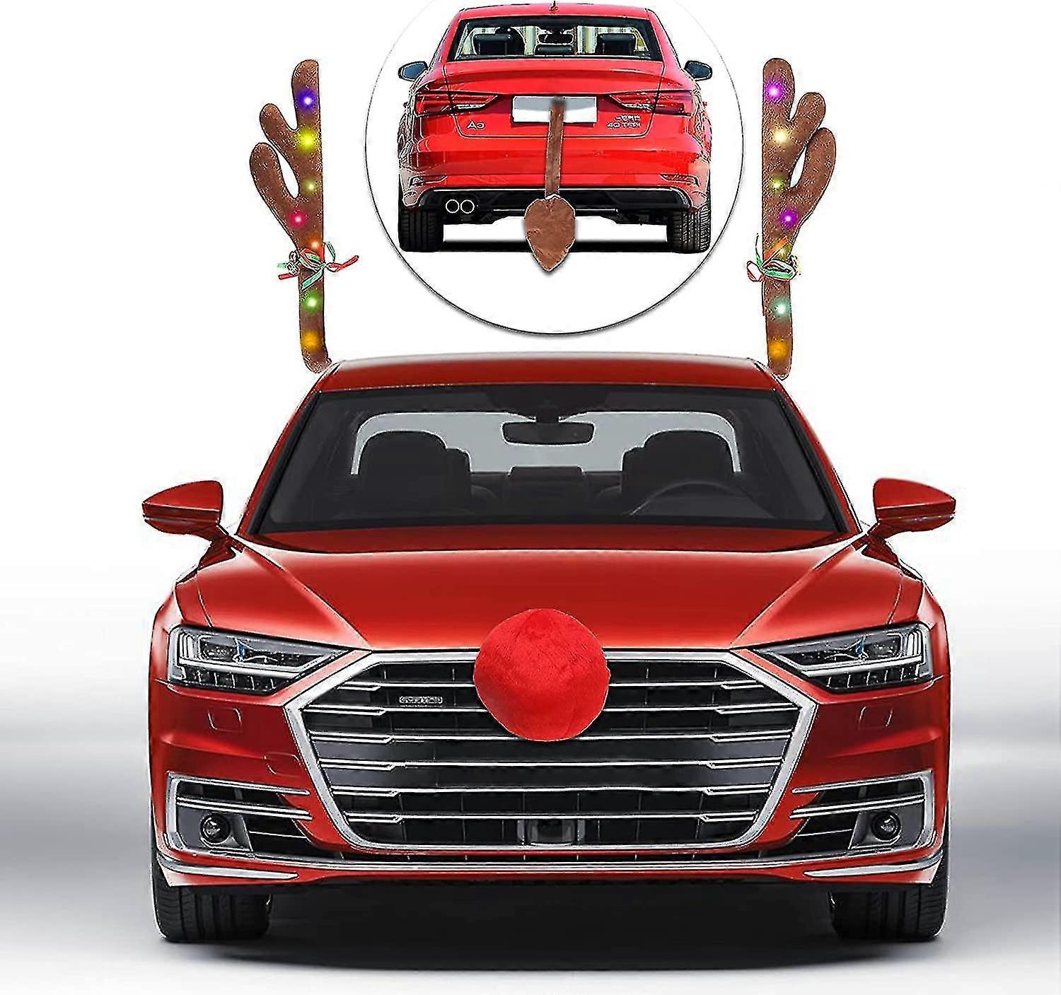 Reindeer Christmas Antlers for Cars - Car Kit with LED Lights, Nose ...