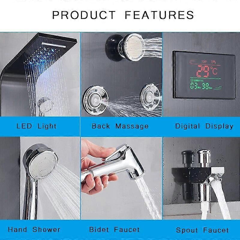 Wall Mount Black Shower Panel Shower Column LED Waterfall Shower Faucet ...