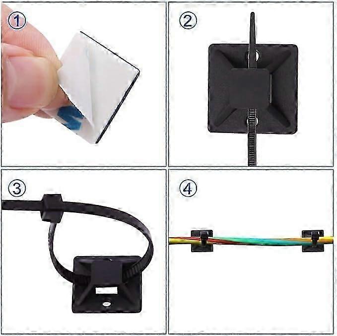 100 Pieces Cable Ties + 100 Pieces Self Adhesive Wire Tie Fixing Base ...