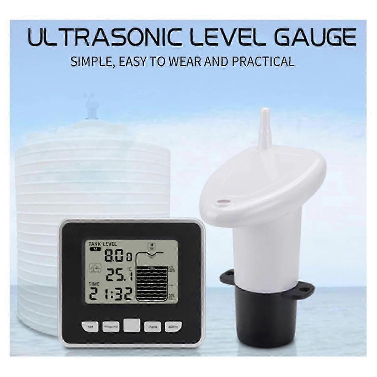 Ultrasonic Wireless Water Tank Liquid Level Meter with Temperature Sensor Level Monitor Time ...
