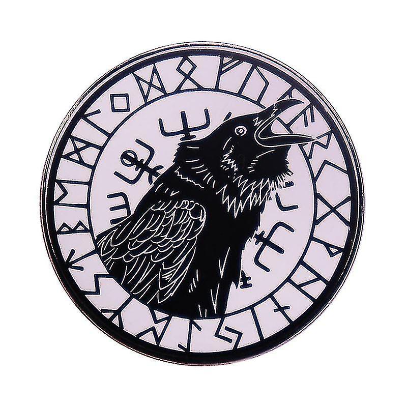 Tribal Viking Odin Raven Enamel Pin Magic Runic Compass Vegvisir Crow ...