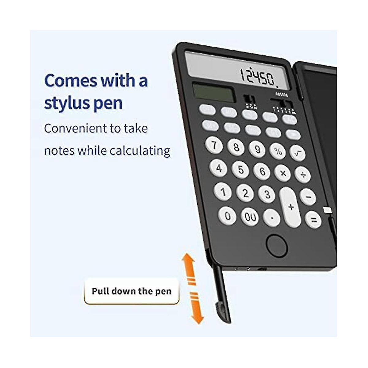 Portable Calculator, With Writing Tablet,12 Digits Display Rechargeable ...
